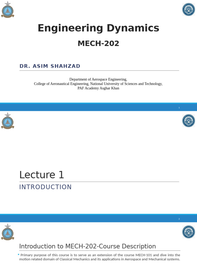 MECH-202-Lecture 1 | PDF | Force | Classical Mechanics