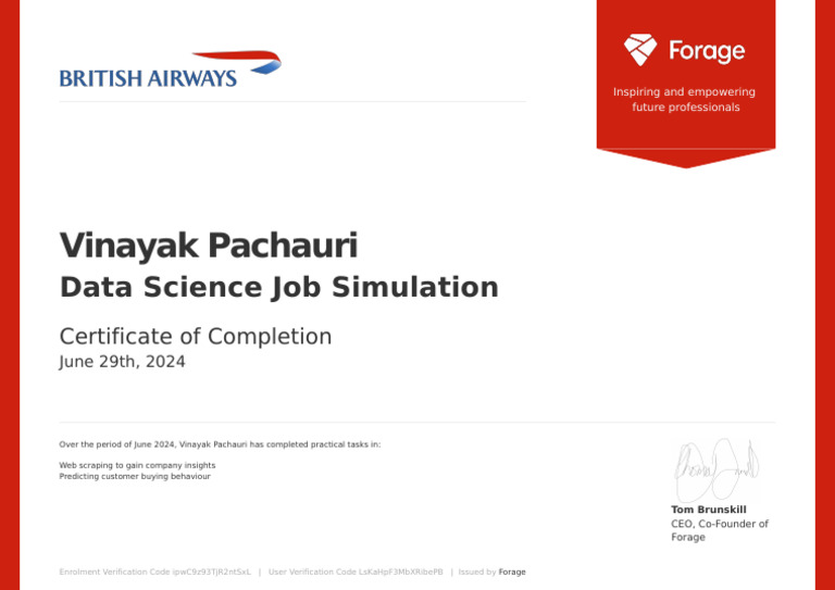 British Airways Completion Certificate | PDF