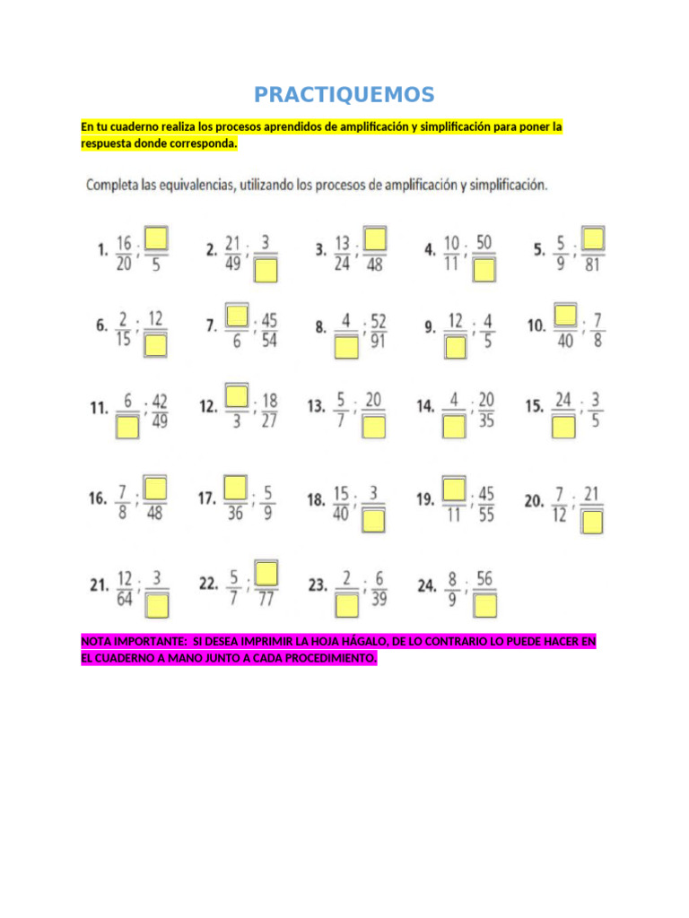 Practiquemos Amplificación y Simplificación | PDF