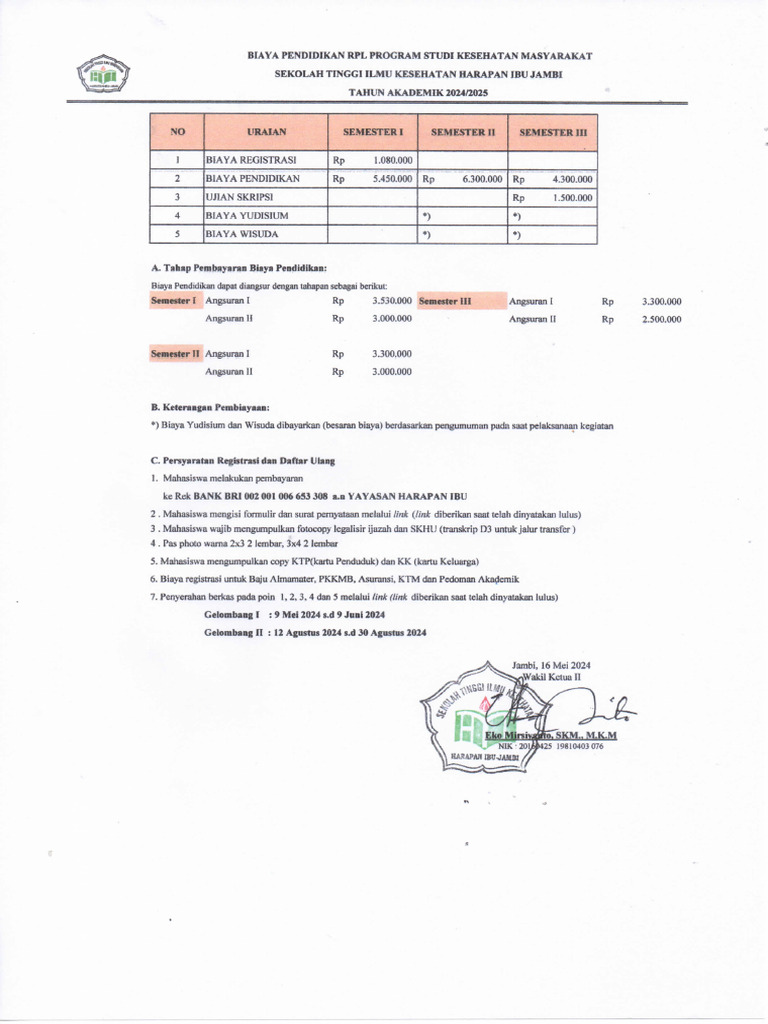 BIAYA KULIAH [RPL] KESEHATAN MASYARAKAT TA 2425 | PDF