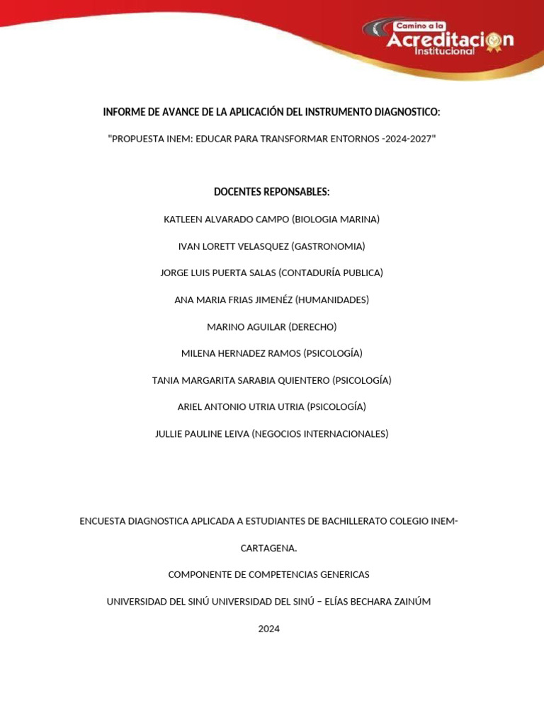 Informe Aplicación Instrumento COMPE GENE INEM Bachillerato | PDF | Sicología