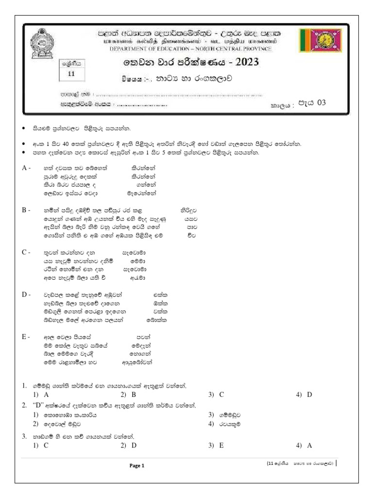 Grade 11 Drama Test Papers 2023 | PDF