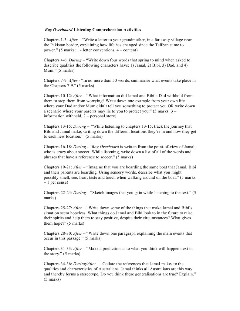 Boy Overboard - Reading Activities | PDF