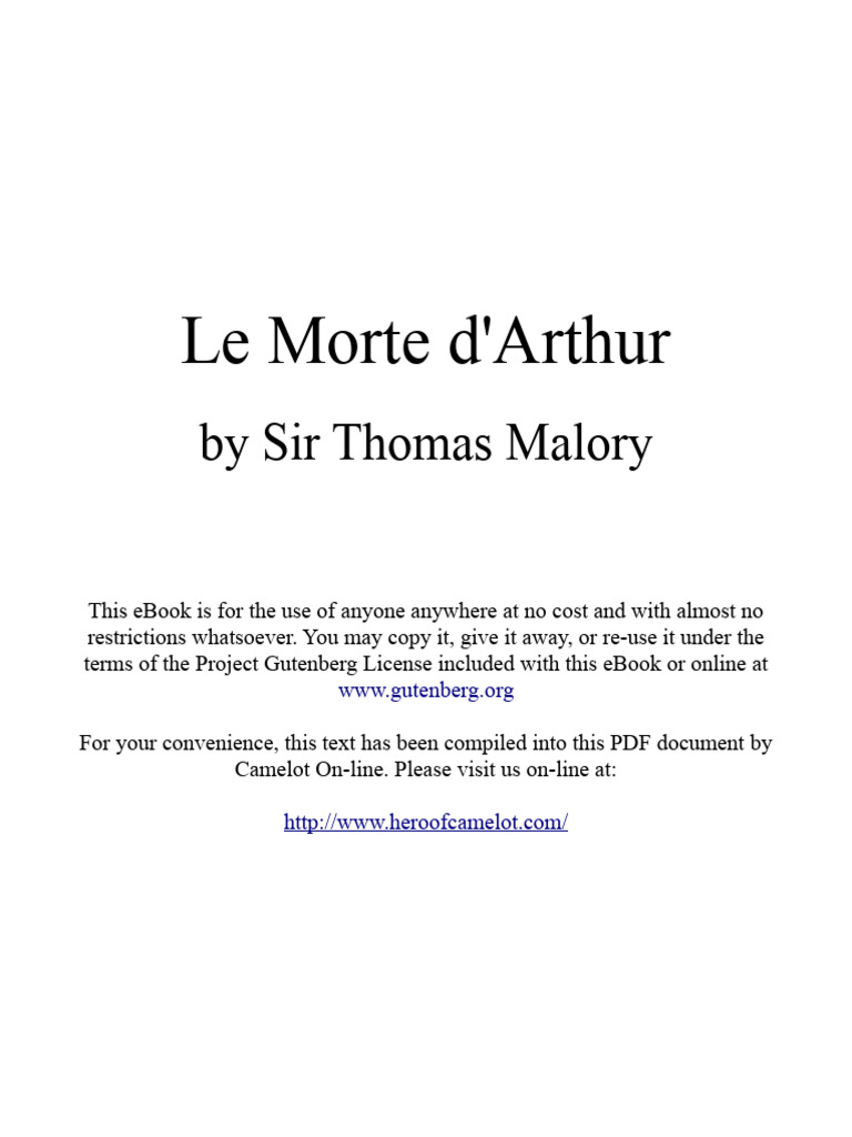 Le Morte D'arthur C A Sir Thomas Malory-Trang-1 | PDF | Sub Roman ...