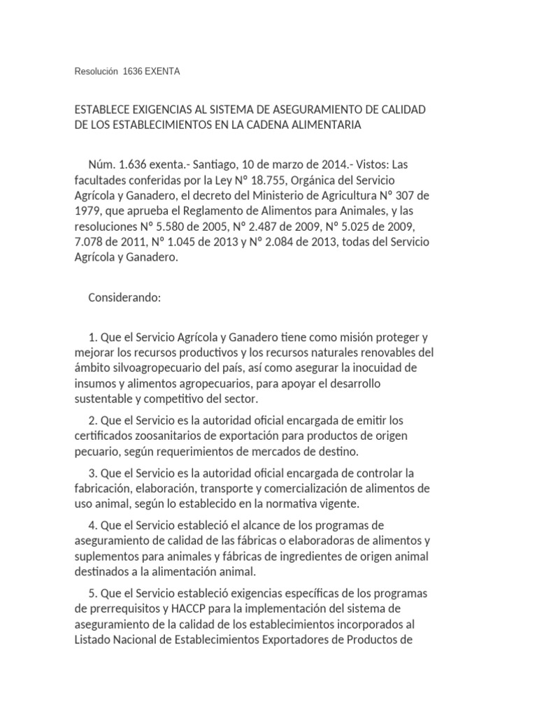 Resolución 1636 EXENTA | PDF | Seguridad alimenticia | Alimentos