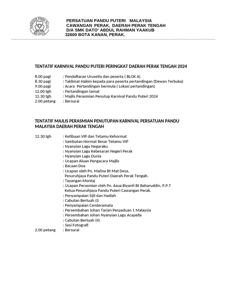 Tentatif Program Karnival | PDF