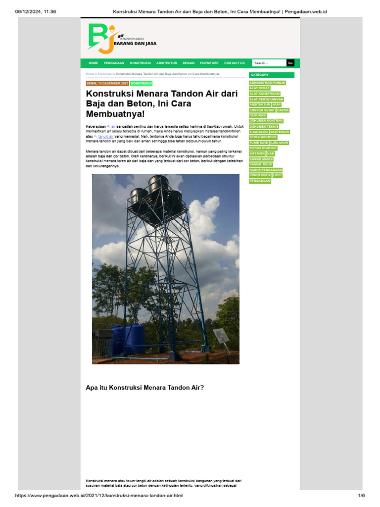 Konstruksi Menara Tandon Air Dari Baja Dan Beton - Pengadaan - Web.id | PDF