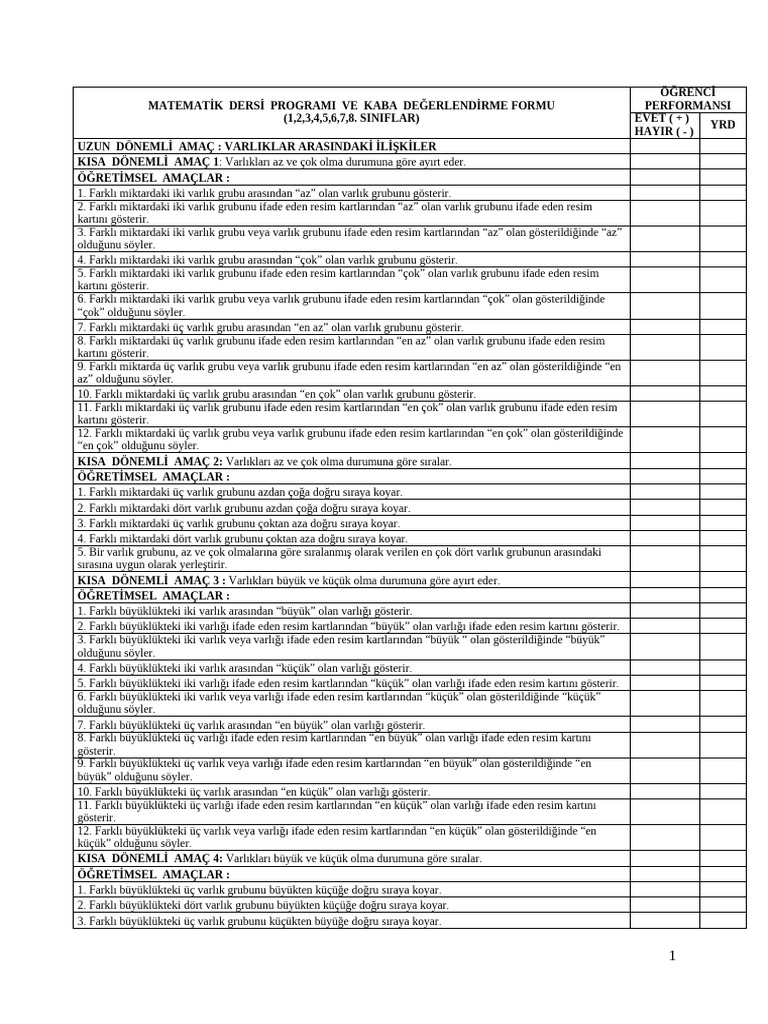 kaba-degerlendirme-formu-matematik-dersi | PDF