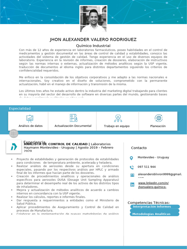 CV 2023 JV | PDF | Laboratorios | Químico