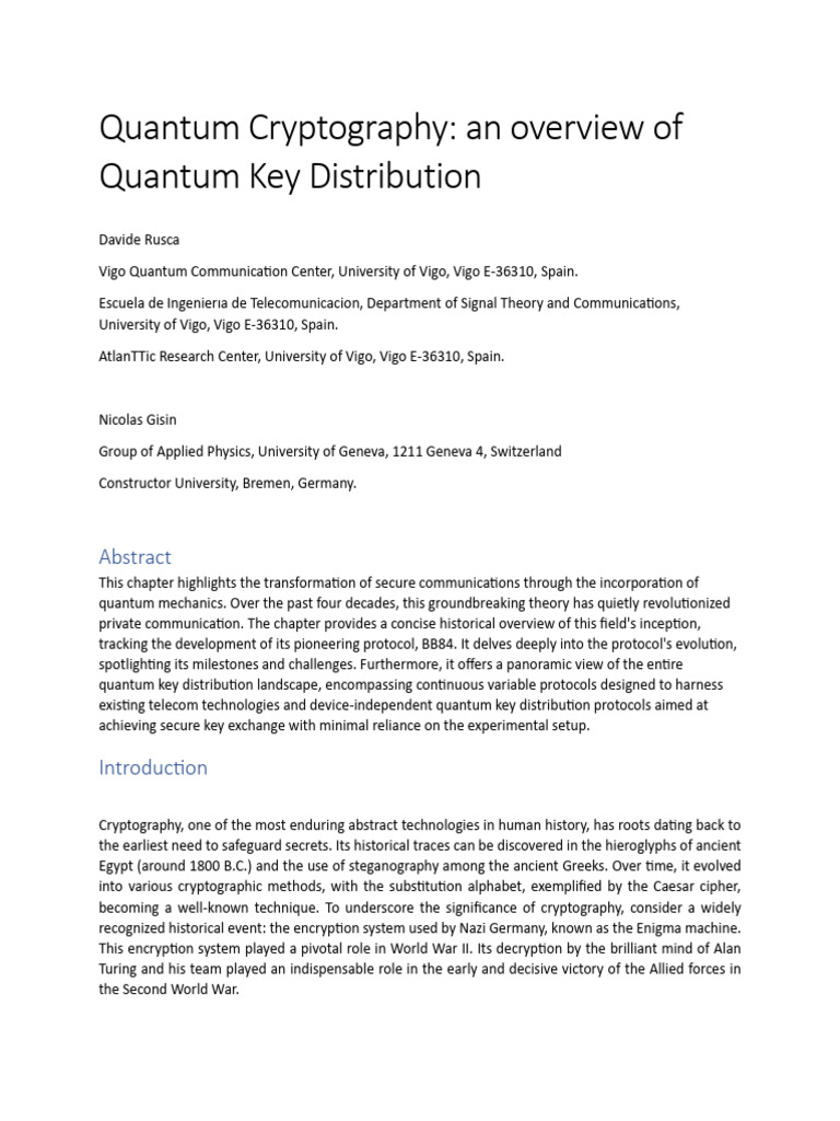 Quantum Key Distribution Overview | PDF | Public Key Cryptography ...