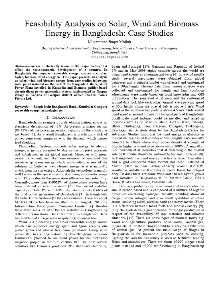 Feasibility Analysis On Solar, Wind and Biomass | PDF | Wind Power ...