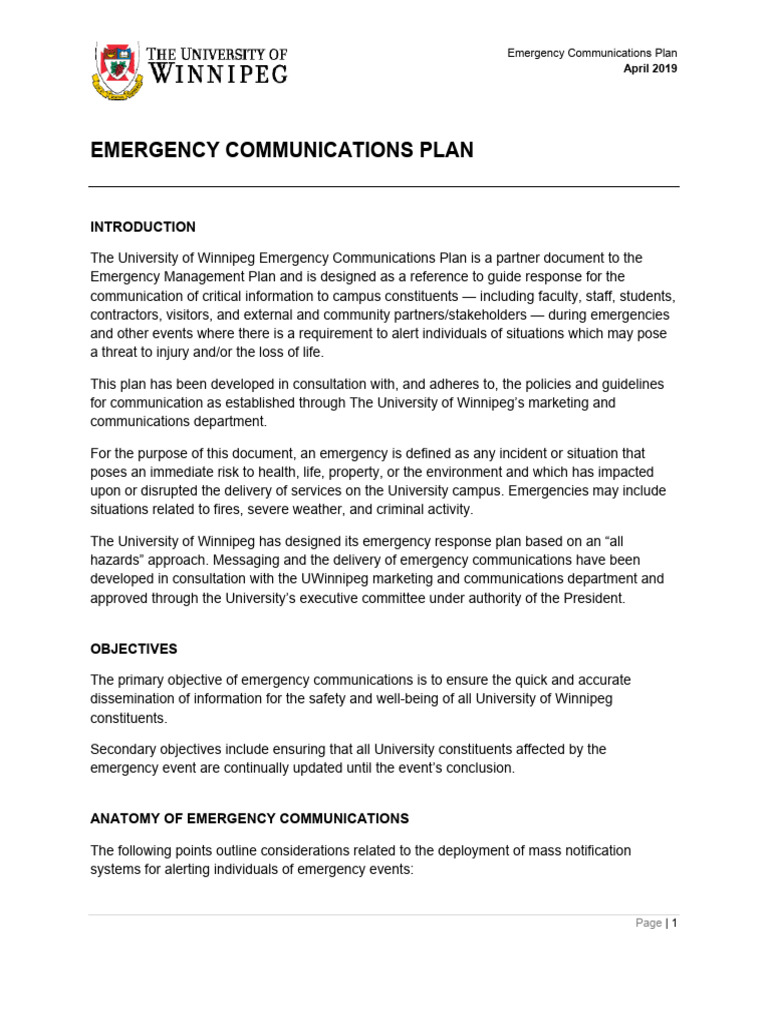 Emergency Communication Plan | PDF | Emergency | Emergency Management