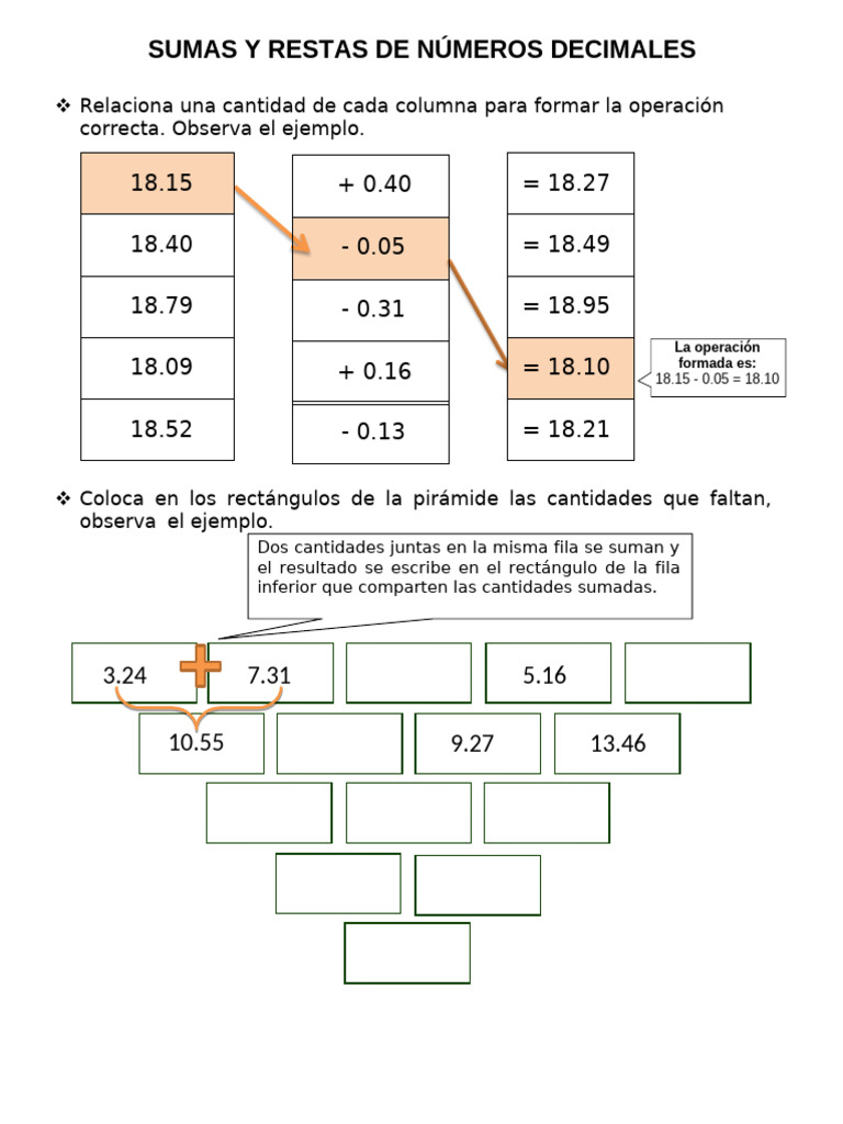 Sumas y Restas Con Decimales | PDF
