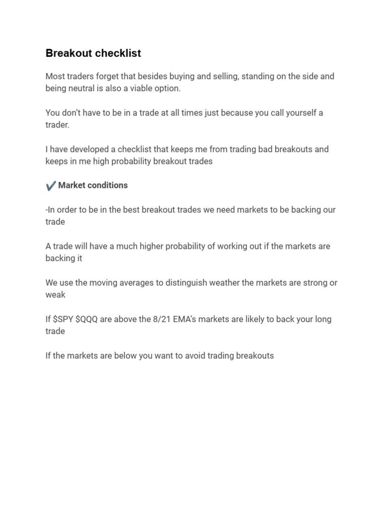 Breakout checklist | PDF | Market Trend | Stocks
