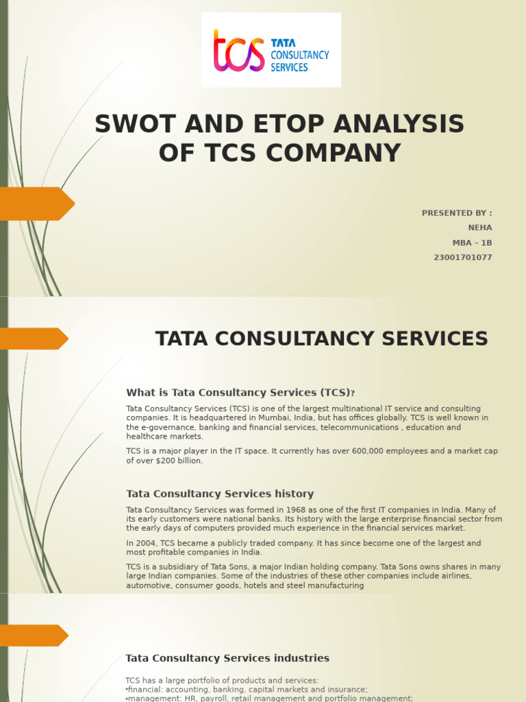 Swot and Etop Analysis of Tcs Company (Be - 2) | PDF | Cloud Computing ...