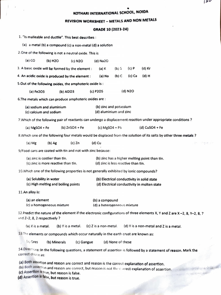 C10, metals and non metals worksheets | PDF | Metals | Alloy