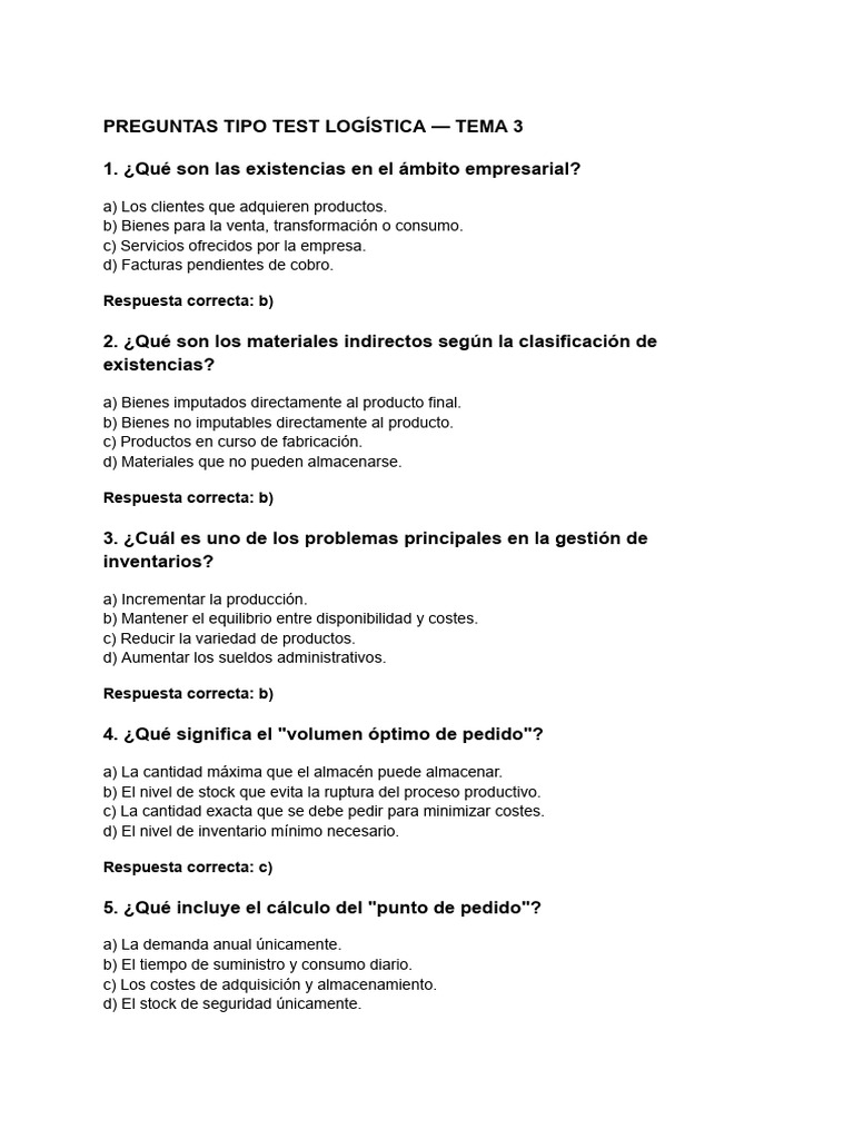 Tipo Test Tema 3 | PDF | Logística | Negocios económicos