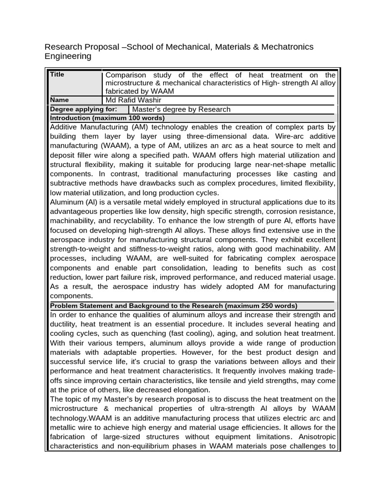 MD Rafid Washir-Research Proposal | PDF | Heat Treating | Aluminium