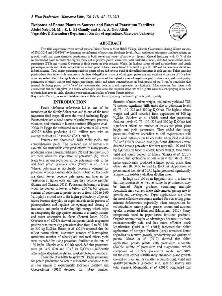 Vol.9 Potasium Fert. Potato | PDF | Fertilizer | Potato