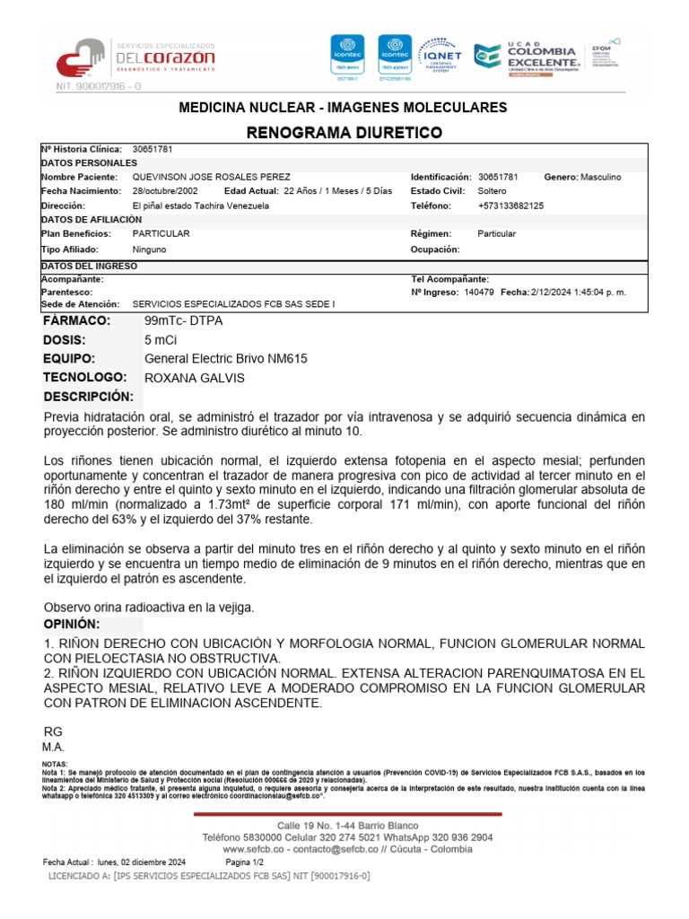 Renograma Diurético en Medicina Nuclear | PDF | Riñón | Cuidado de la salud