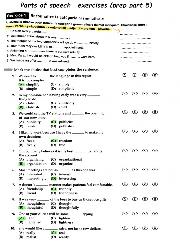 CORR part of speech exo | PDF