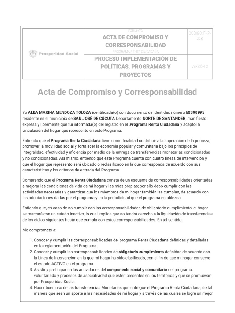 Acta de Compromiso | PDF