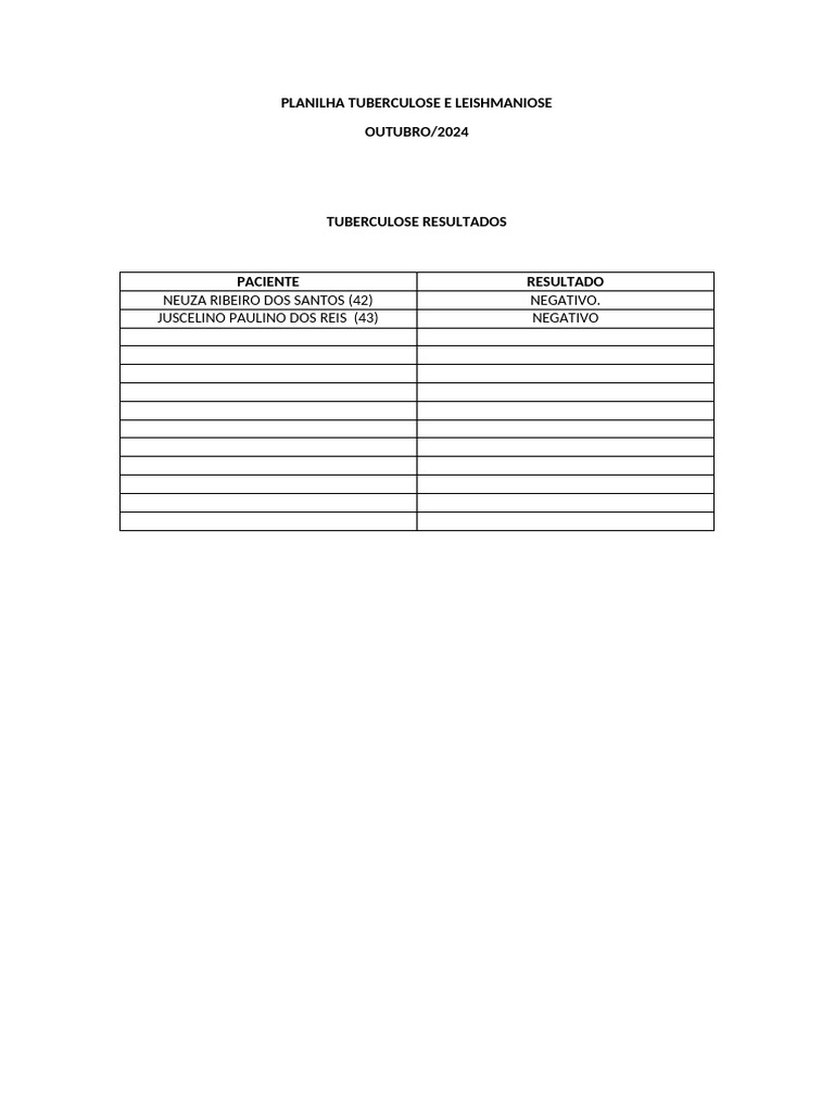 Planilha Tuberculose e Leishmaniose | PDF