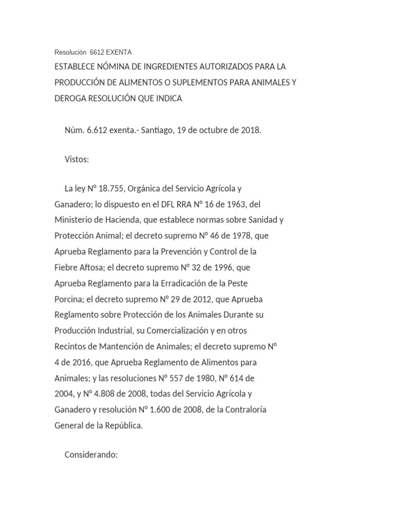 Resolución 6612 EXENTA | PDF | Alimentos