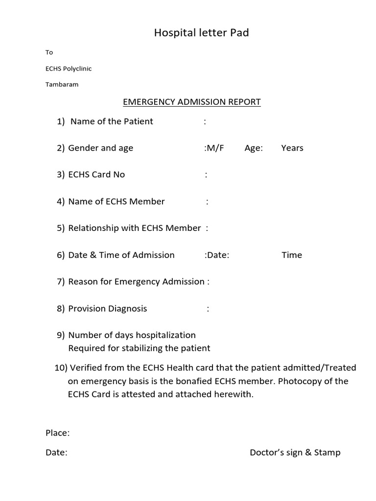 Emergency Admission Report Template | PDF