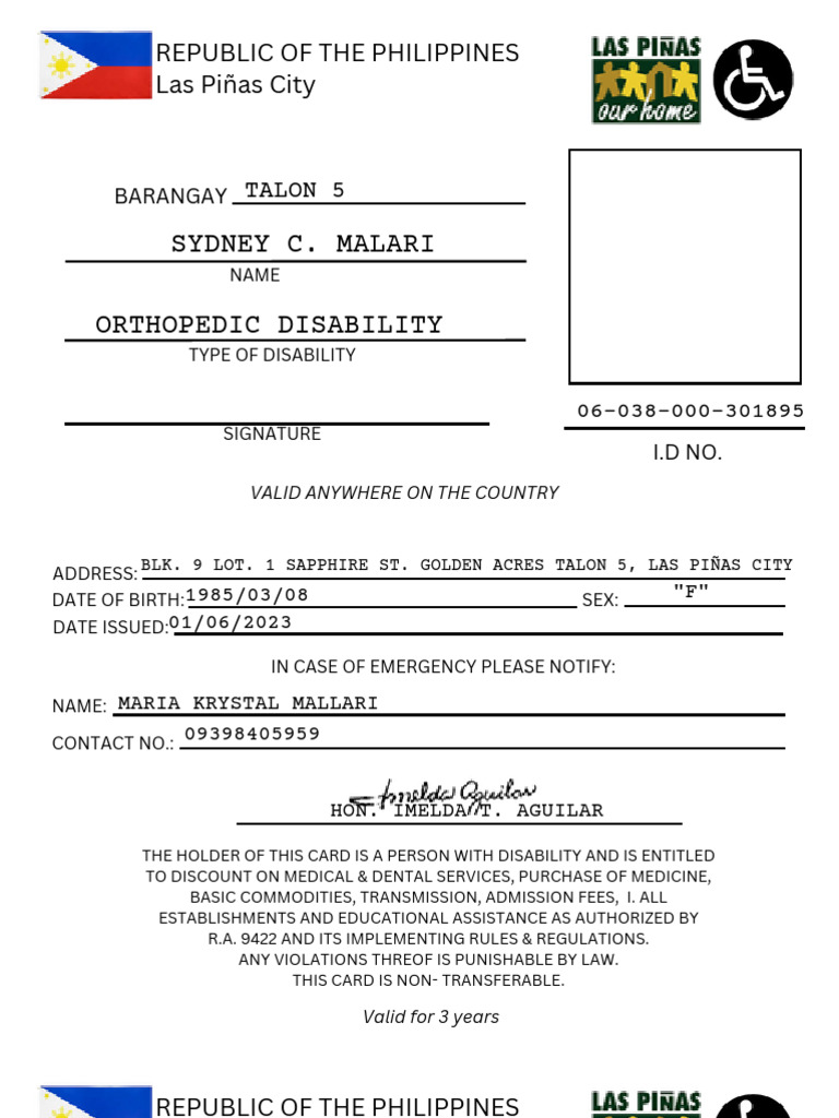 Las Piñas PWD ID Template | PDF