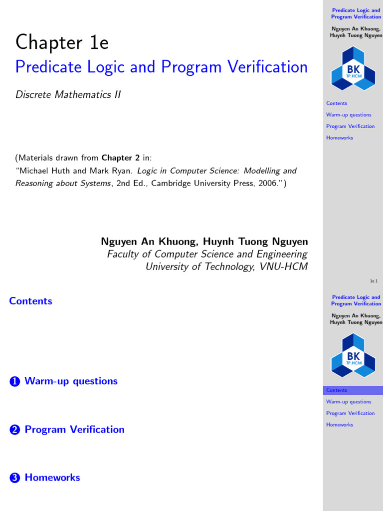Dm2 - Ch1e - Predicate Logic and Program Verification | PDF | First Order Logic | Logic
