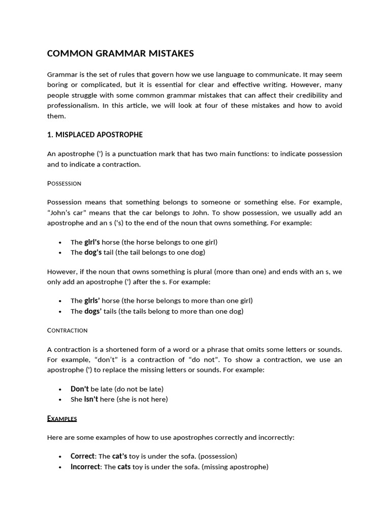 Common Grammar Mistakes | PDF | Noun | Syntactic Relationships