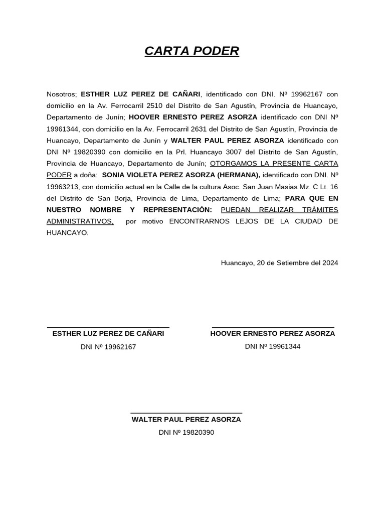 Carta Poder para Trámites Administrativos | PDF