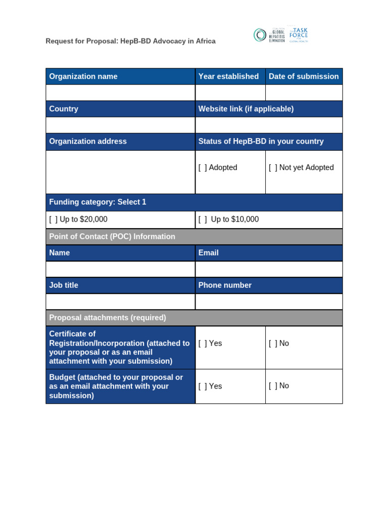 Proposal Template (Optional) - HepB-BD Advocacy in Africa | PDF