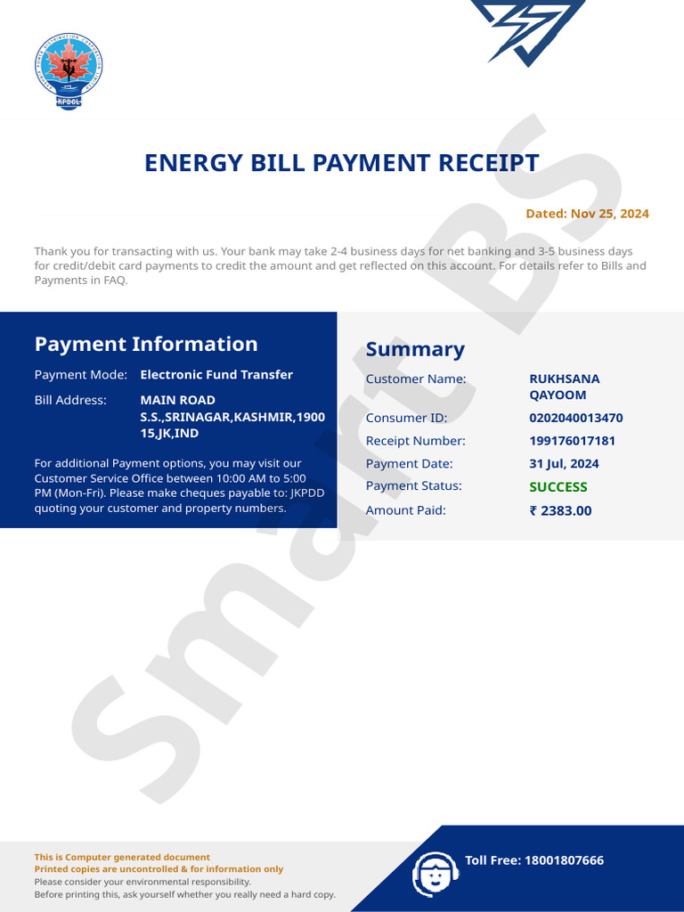 Energy Bill Payment Receipt - Rukhsana Qayoom | PDF
