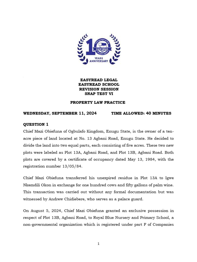 Property Law Practice Test - 6 | PDF