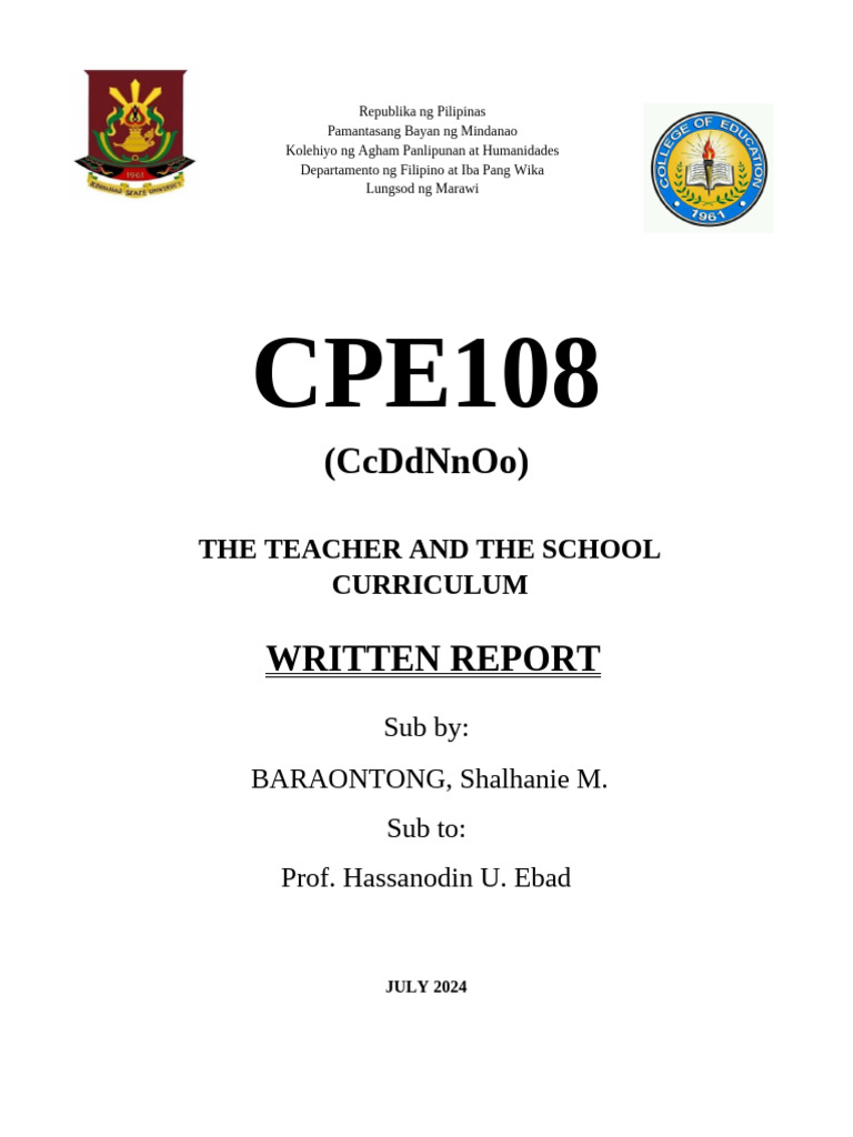 CPE108- WRITTEN REPORT | PDF | Learning | Teaching Method