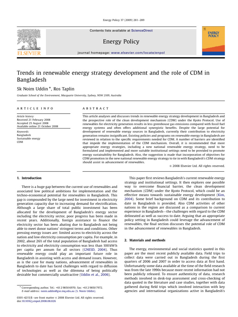 Trends in Renewable Energy Strategy Development and The Role of CDM in ...
