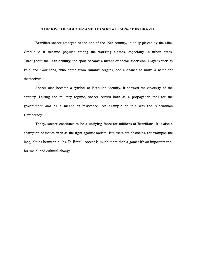 THE RISE OF SOCCER AND ITS SOCIAL IMPACT IN BRAZIL | PDF