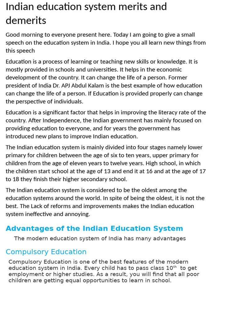 Indian education system merits and demerits | PDF | Schools | Learning