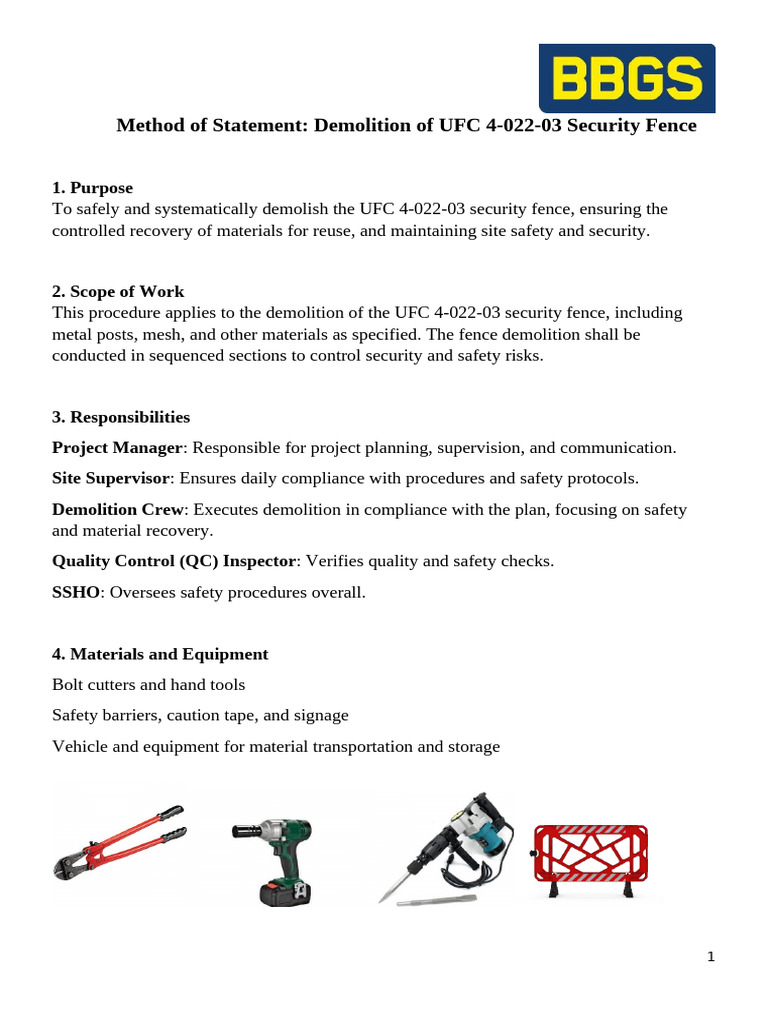 Method of Statement For Fence Demolition | PDF | Demolition | Waste