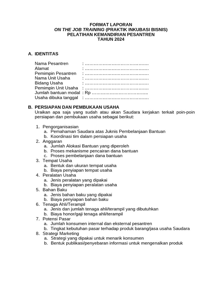 Format Laporan Ojt RTL KP 2024 Edit 2 | PDF