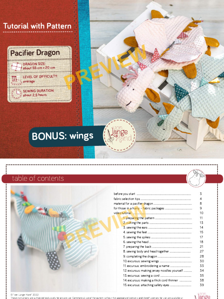 PREVIEW-pacifier-dragon TUTORIAL 2022 | PDF | Sewing | Textiles