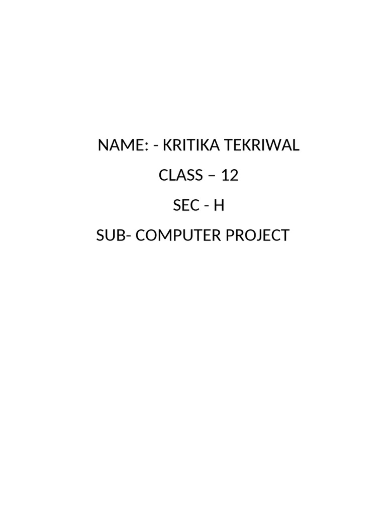 Computer Project Xii | PDF