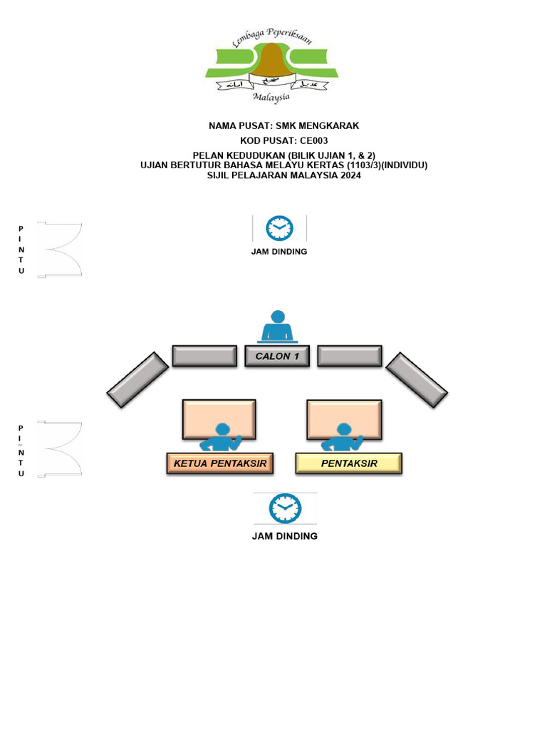 2024 Pelan Bilik Ujian Peperiksaan Bertutur (Pintu Masuk) | PDF