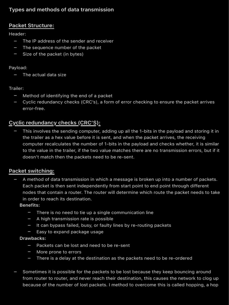 Types and Methods of Data Transmission | PDF | Network Packet | Usb