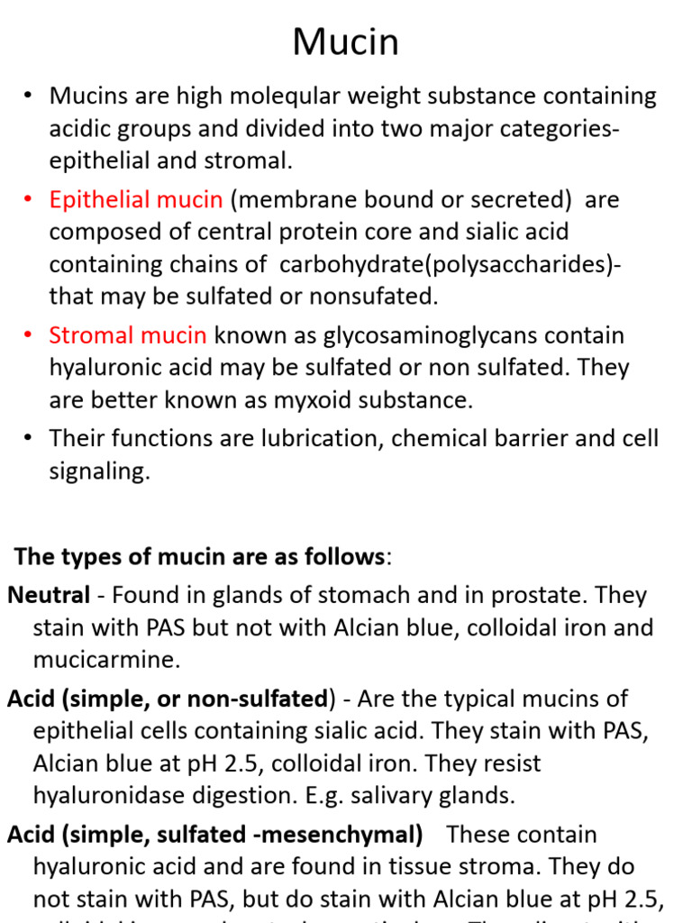 Mucin | PDF | Staining | Acid