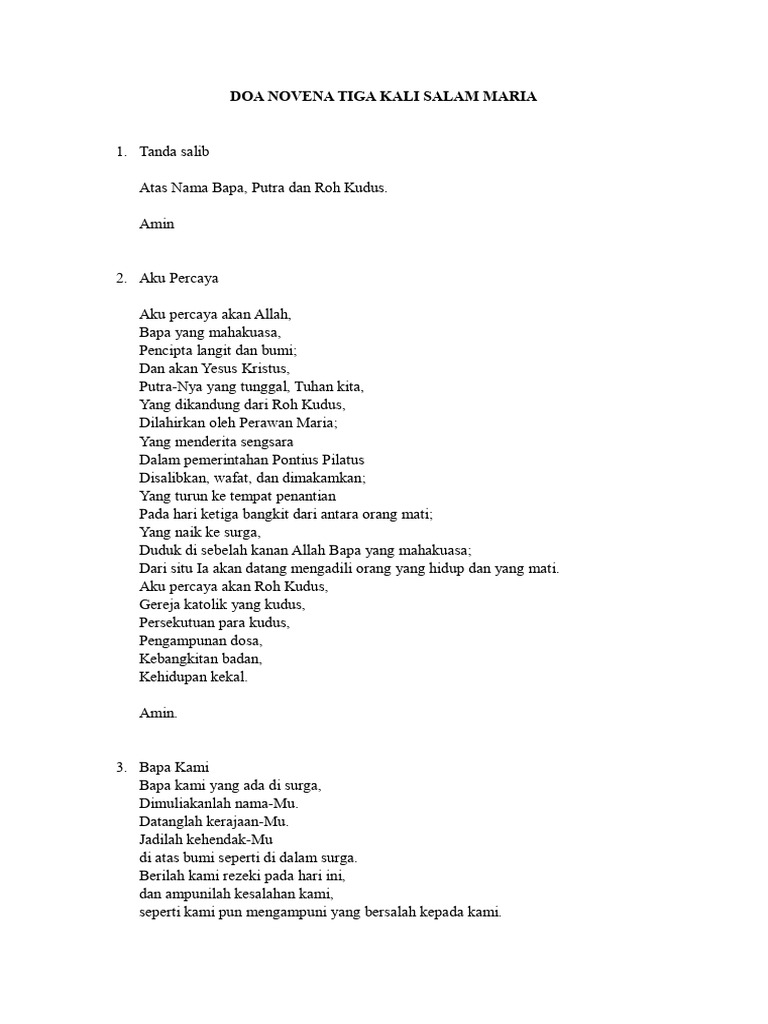 Doa Novena Tiga Kali Salam Maria 1 | PDF