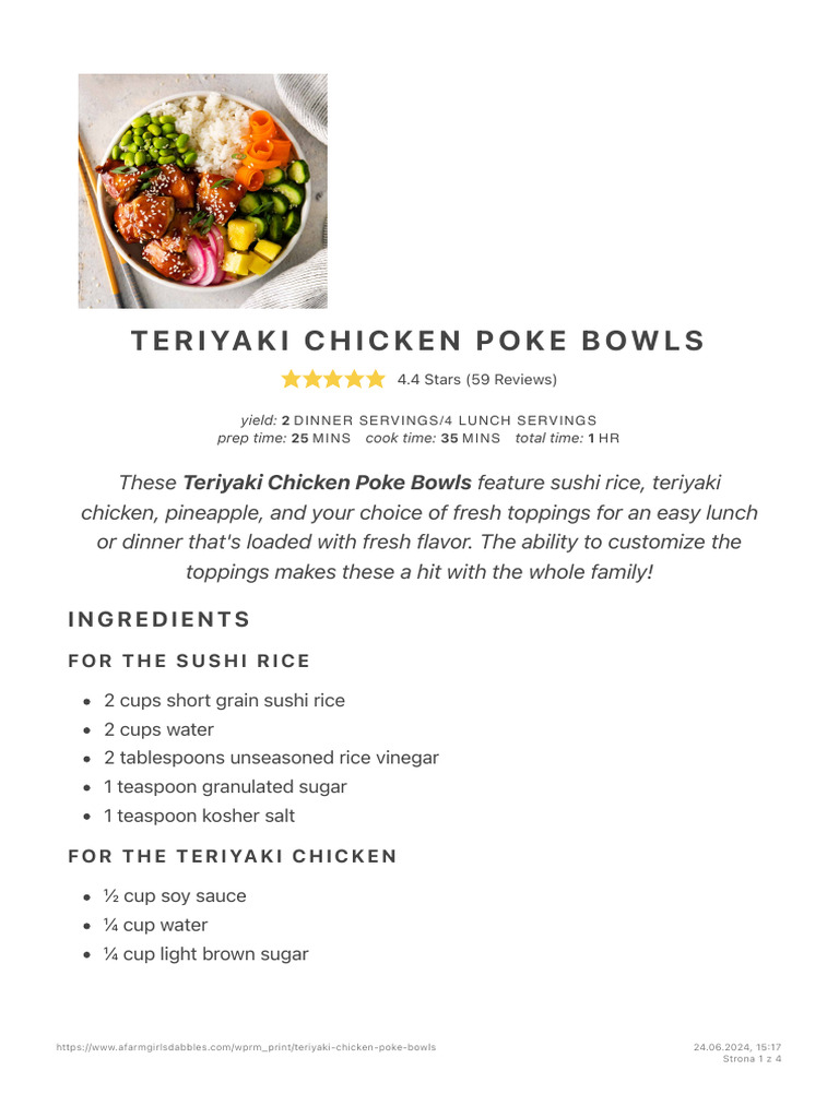 Teriyaki Chicken Poke Bowls - A Farmgirl's Dabbles | PDF | Sushi | Fat