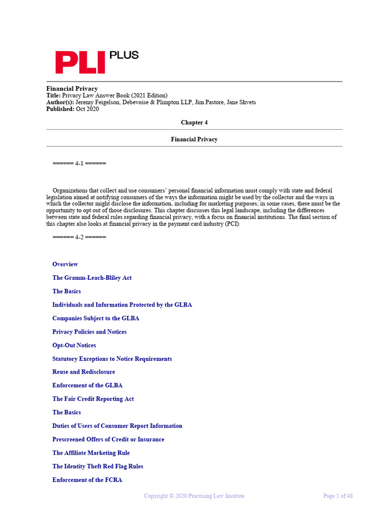 Financial Privacy | PDF | Gramm–Leach–Bliley Act | Credit Bureau